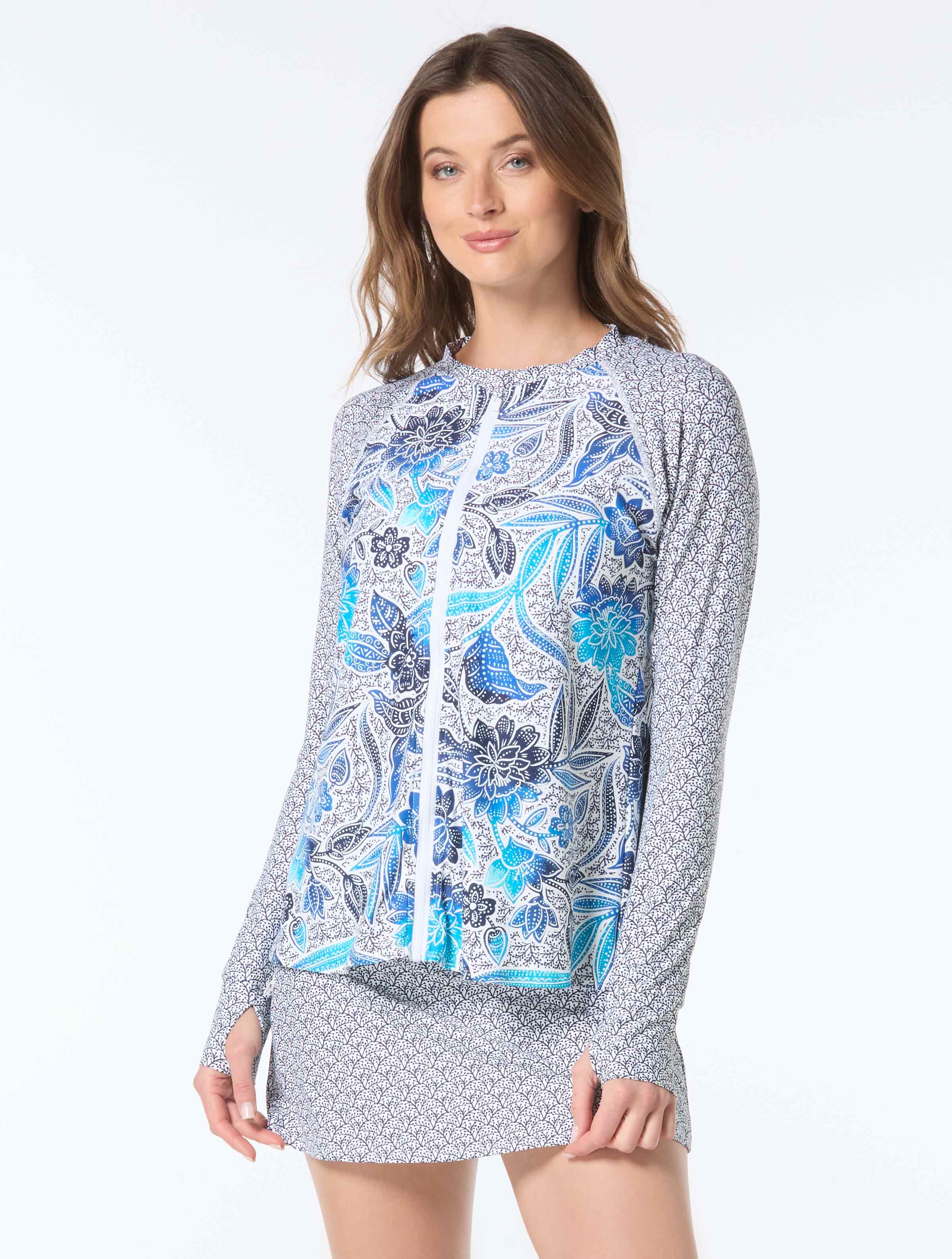 Beach House Mary Relaxed Fit Zip Front Rash Guard - Samoan Floral ...